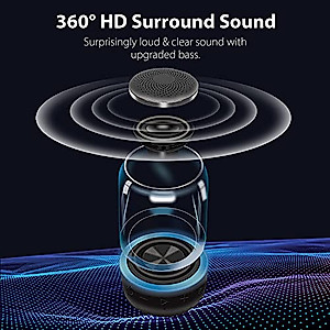 MEGATEK Dual T4-Pro IPX5 Waterproof Portable Bluetooth Speakers with Cool LED Lights & Wireless Stereo Pairing, 12 Watts Loud 360° HD Sound & Rich Bass, Small Speaker Set for Outdoor, Shower, & Pool