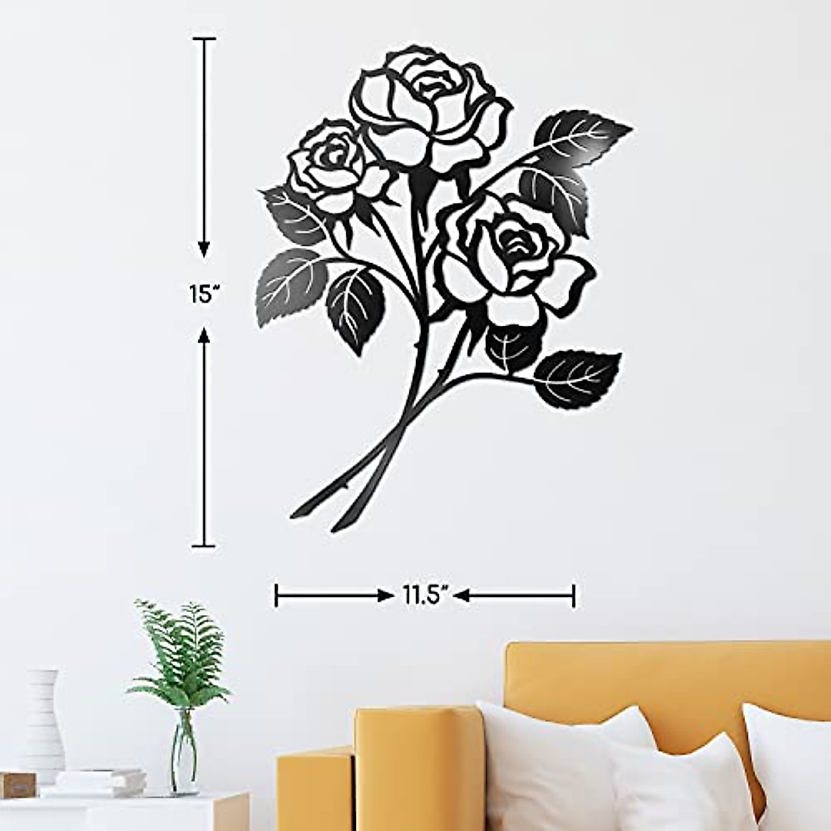 Vivegate Rose Wall Decor Black Metal Art - Rose Flower Wall Decor Black Metal Wall Decor for Living Room Giant Roses (Medium - 15"X11.5")