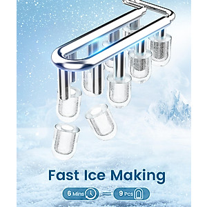 Ice Makers Countertop, Portable Ice Machine with Carry Handle, 26.5lbs/24Hrs, 6Mins/9 Ice Cubes, Self-Cleaning Countertop Ice Maker with Ice Basket/Scoop,for Home Bar Camping RV(Black)