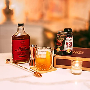 Mike's Hot Honey Cocktail Gift Set - Old Fashioned Cocktail Kit with Rose Gold Cocktail Jigger and Bar Spoon, Classic Old Fashioned Cocktail Mix, Mikes Hot Honey, 2 Coasters & Recipe Book