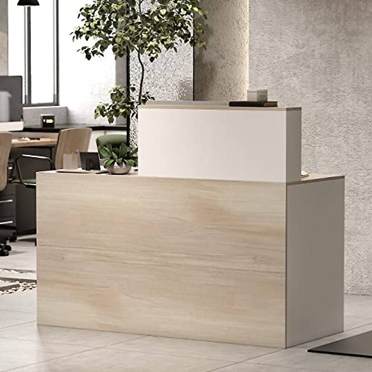 AIEGLE Reception Desk with Counter & Lockable Srotage Drawers, for Salon Reception Room Checkout Office, Natrual (55.1" L x 23.6" W x 43.3" H)
