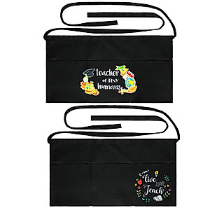 Teacher Waist Aprons for the Classroom 2 Pieces Half Black Cute Teacher Apron Teacher Waist Apron with 3 Pockets Waist Apron for Teachers Classroom Teacher Supplies for Women Men Teachers