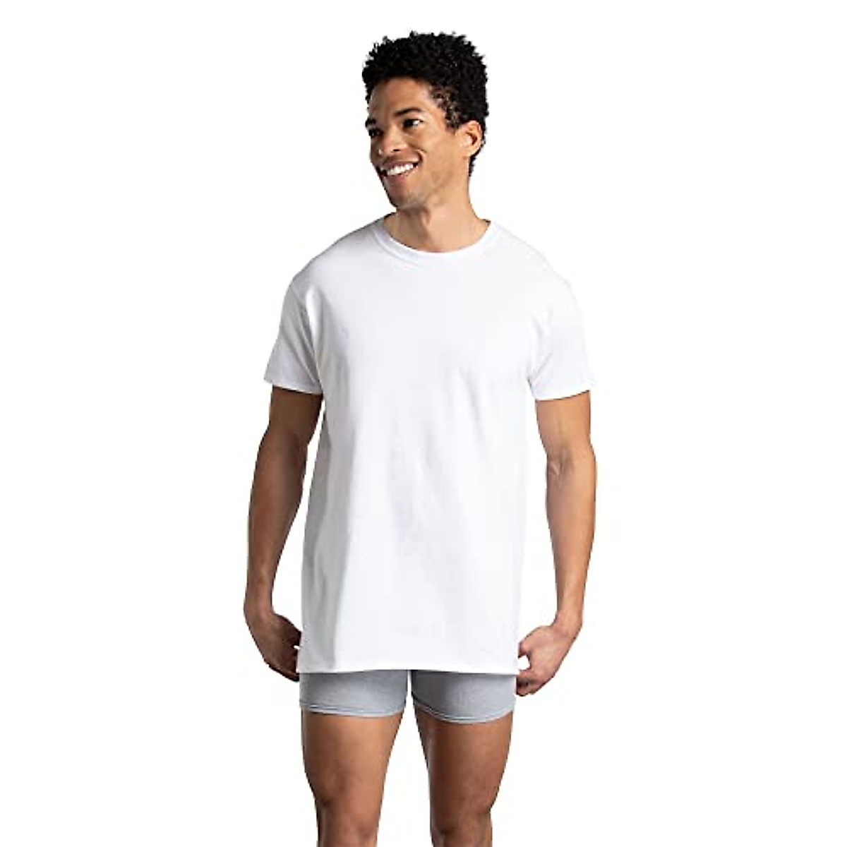 Fruit of the Loom Men's Eversoft Stay Tucked Crew T-Shirt, Regular-6 Pack White-Cotton Mesh Coolzone Underarm, l