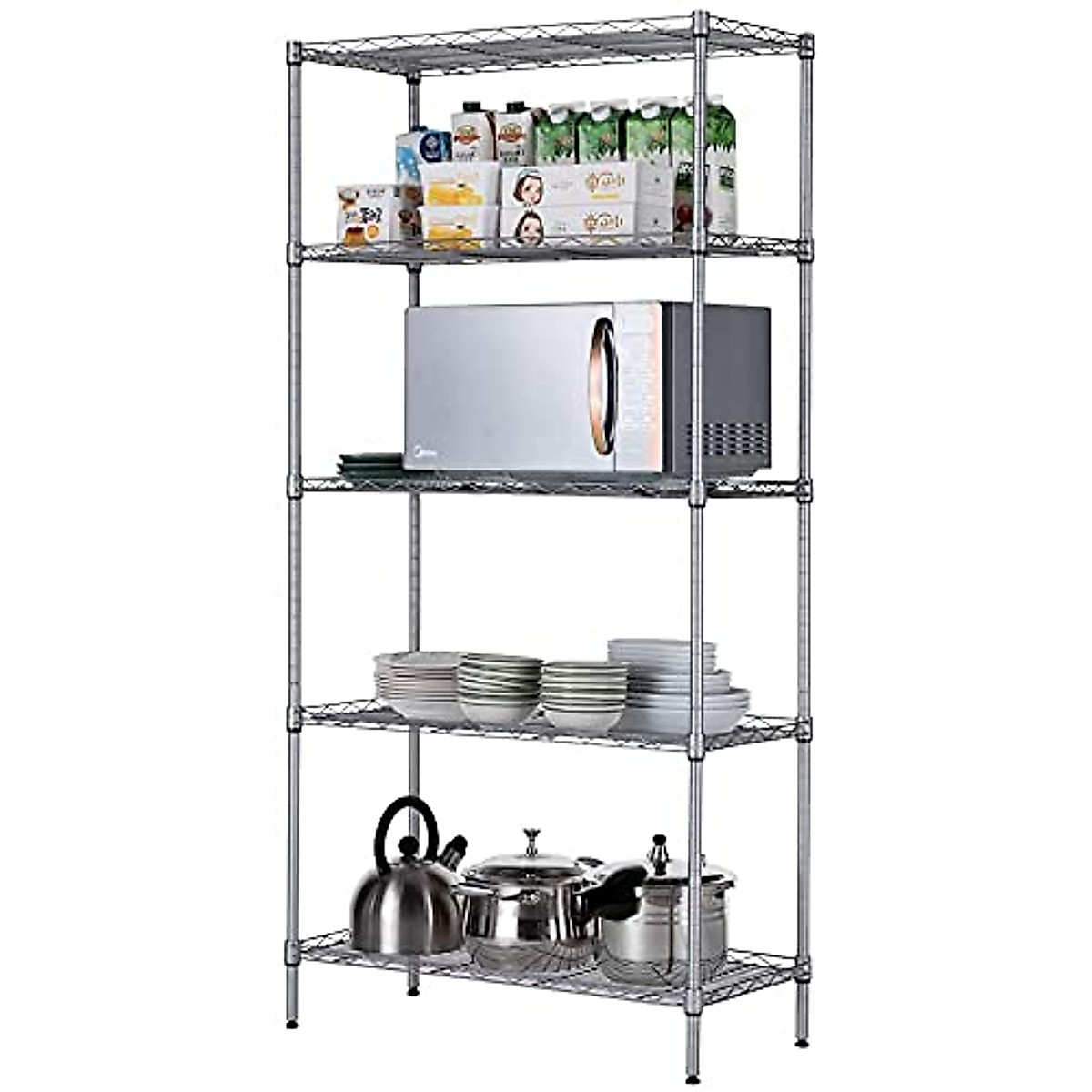 5 Tier Wire Shelving Rack Storage Metal Shelf Wire Shelving Unit 72" Hx36 Wx14 D 1250 LBS Capacity Sturdy Steel Heavy Duty 5 Tier Layer Rack for Restaurant Garage Pantry Kitchen Garage Rack Chrome