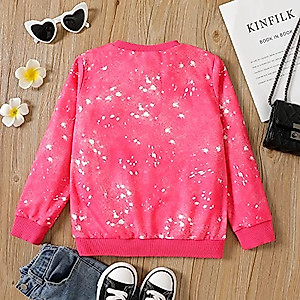 PATPAT Kid Girl's Outfits Cartoon Tie Dyed/Leopard Print Pullover Sweatshirt Long Sleeve Shirt, Hot Pink, 7-8 Years
