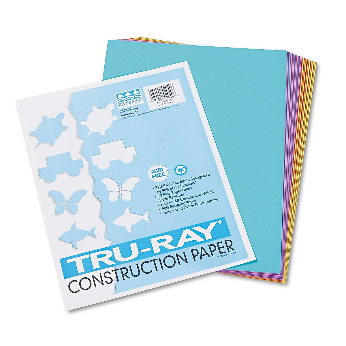 Pacon 102940 Tru-Ray Construction Paper, 76 lbs., 9 x 12, Assorted, 50 Sheets/Pack