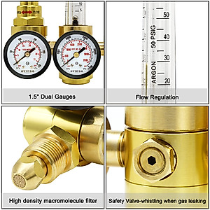 OYHBO Argon MIG TIG Flow Meter CO2 Regulator Welding 2 Gauges Gas Regulator Gas-saving CGA580 Welder