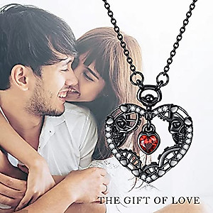 ONEFINITY Heart Necklace Sterling Sliver Steampunk Black Gothic Skull Necklace Punk Pandent Skull Jewelry Birthday Gifts for Women Her