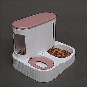 Junbec-Pet Automatic Cat Food Water Dispenser Gravity Pet Self Feeder Dry Food Bowl and Watering Supplies Dispenser for Indoor Small Medium Dog Puppy Kitten 2 in 1 (Pink)