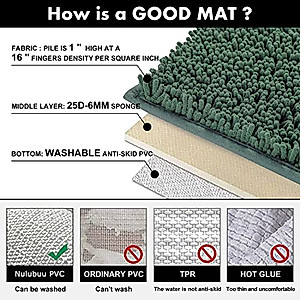 Nulubuu Chenille Extra Soft Bathroom Rug Mat, 16 x 24 Inches, Extra Absorbent Shaggy and Non Slip Rug, Machine Wash Dry, Green