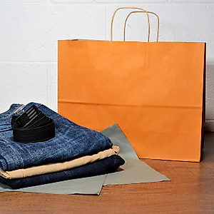 Orange Gift Bags - 16x6x12 Inch 50 Pack Kraft Paper Shopping Bags with Handles, Large Craft Totes in Bulk for Boutiques, Small Business, Retail Stores, Birthday Parties, Jewelry, Merchandise