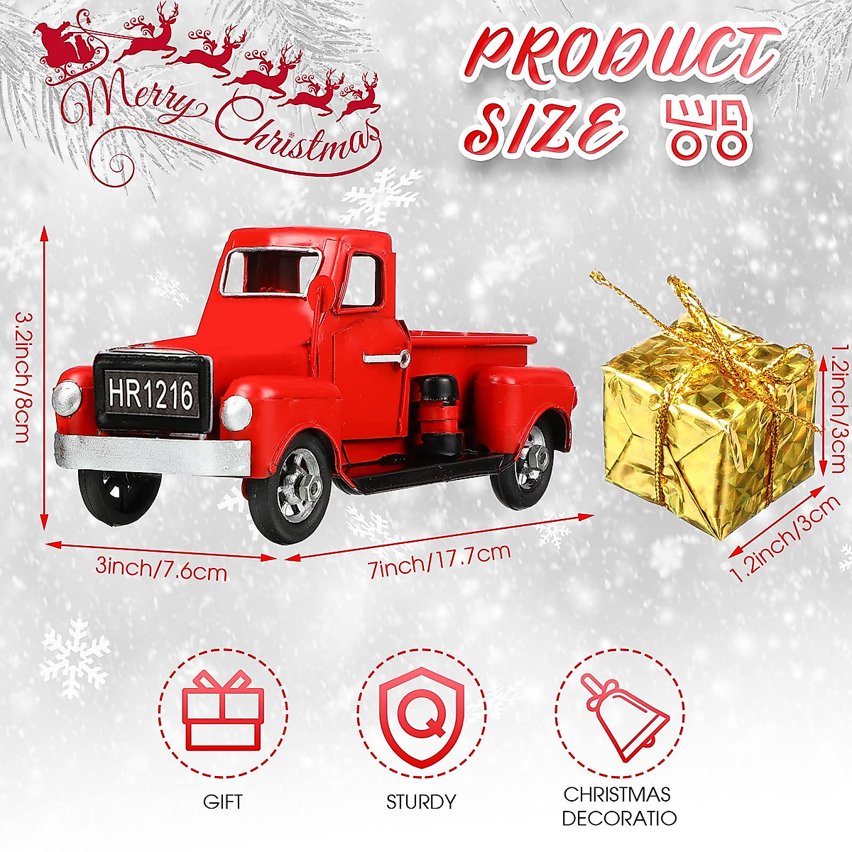 Christmas Red Truck Decor Vintage Red Truck Decor Handcrafted Red Metal Truck Car Model Farmhouse Truck Planter Decor for Christmas Decoration Kitchen Bedroom Garden Outside Home Decor (Novel Style)