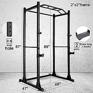 Power Cage, Squat Rack Workout Station 1200lb Capacity with 2 Extra J-Hooks for Weightlifting, Strength Training, Home Gym - 1020160-161_Intexca