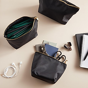 Glamlily 3 Piece Black Makeup Bag Set for Women, Nylon Zipper Cosmetic Pouch Organizers for Travel, Toiletries (3 Sizes)