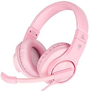 DIWUER Gaming Headset for Xbox One, PS4, PS5, Nintendo Switch, Bass Surround and Noise Cancelling 3.5mm Over Ear Headphones with Mic for Laptop PC Smartphones, Pink