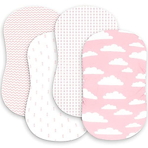 Bassinet Bed Sheets – Premium Bassinet Fitted Sheets 4 Pack – 100% Jersey Knit Cotton Cradle Sheets – Bassinet Bedding for Standard Size Oval or Halo Bassinet Pads – Bassinet Sheet for Girl