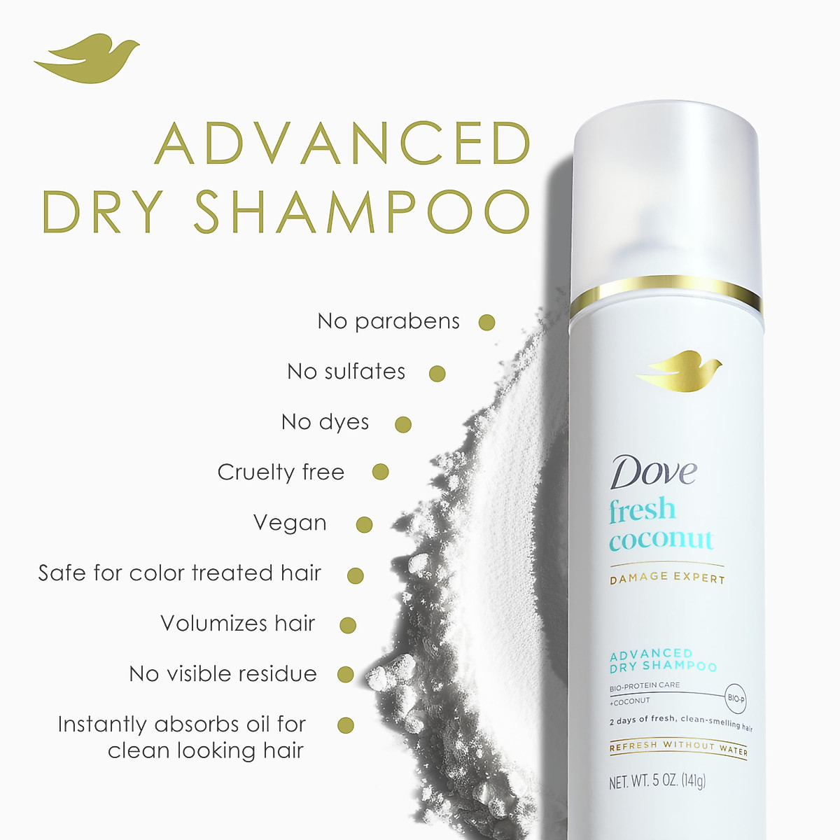 Dove Advanced Dry Shampoo Fresh Coconut Refresh Without Water Dry Shampoo Spray Absorbs Excess Oil Without Visible Residue 5 oz