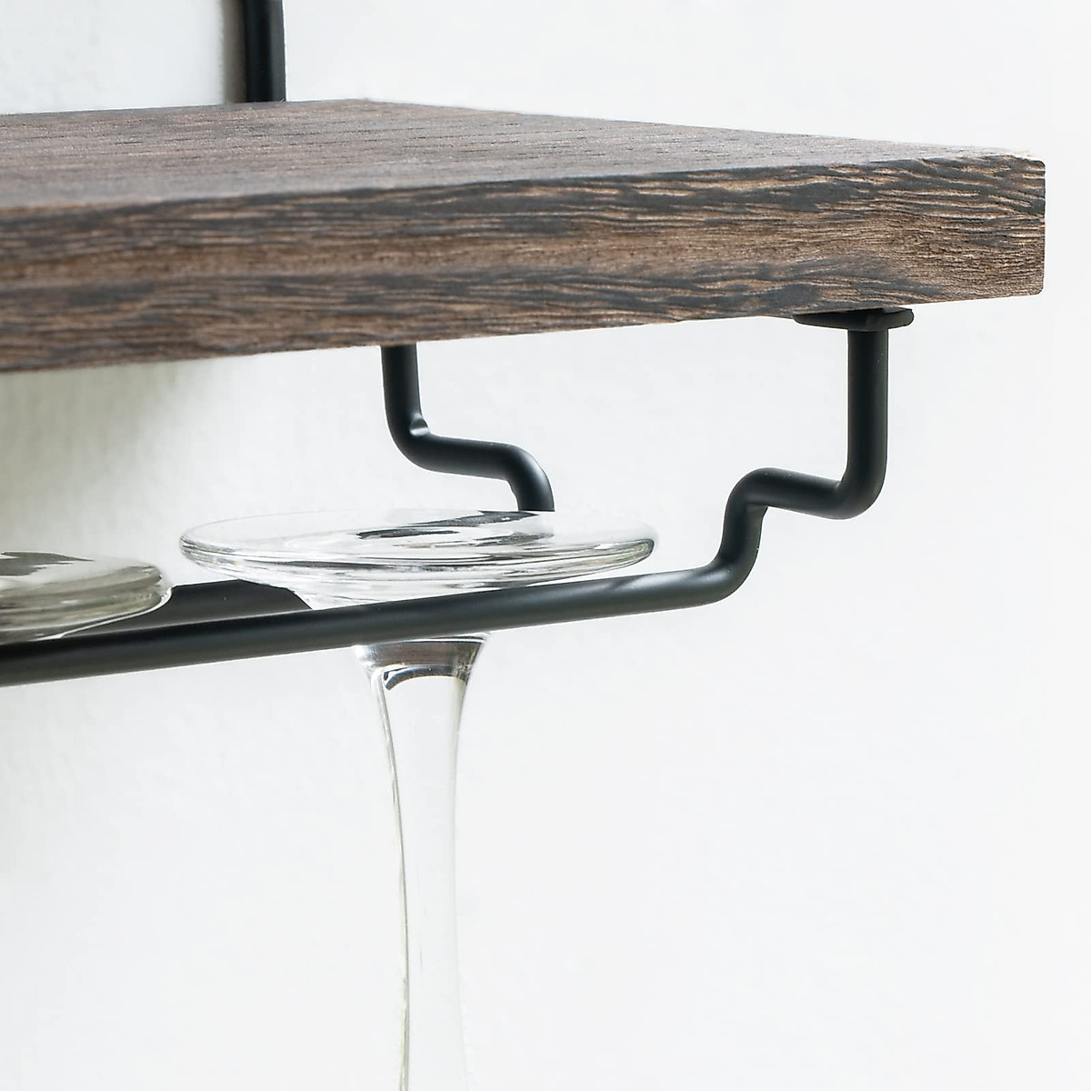 Dahey Wall Mounted Wine Rack Rustic Wood Floating Shelves with Stemware Wine Glasses Holder Champagne Bottle Display Storage for Kitchen Dining Room Bar Home Decor, Set of 2