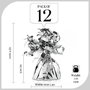 UNIQOOO 12Pcs Metallic Silver Heavy Solid Balloon Weights Pack Holder, Table Centerpiece DIY Décor for Christmas Thanksgiving Birthday Party Favors Wedding Baby Shower, Large 5 OZ 140 G. 5.5 Inch