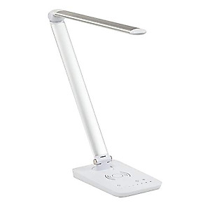 Safco Products 1009SL, Pivoting Neck, Built-in Wireless, USB Port Vamp LED Lamp with Charging Pad, Silver, 16" D x 5" W x 16.75" H