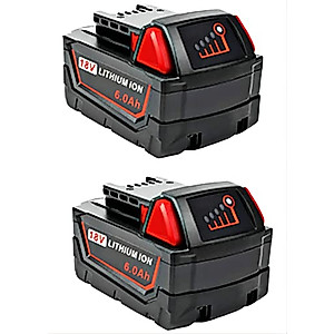 HERISKEER 2-Pack HIGH Output 6.0 Ah 18V Battery for Milwaukee M18 Battery 48-11-1820 48-11-1850 48-11-1860 48-11-1828 48-11-10 Power Batteries