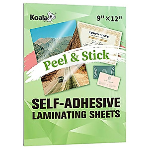 Koala Self Adhesive Laminating Sheets - 9 x 12 Inch Self Laminating Sheets, No Machine Needed Clear Self Sealing Laminate Sheets for Stickers, Photos - 5 Sheets