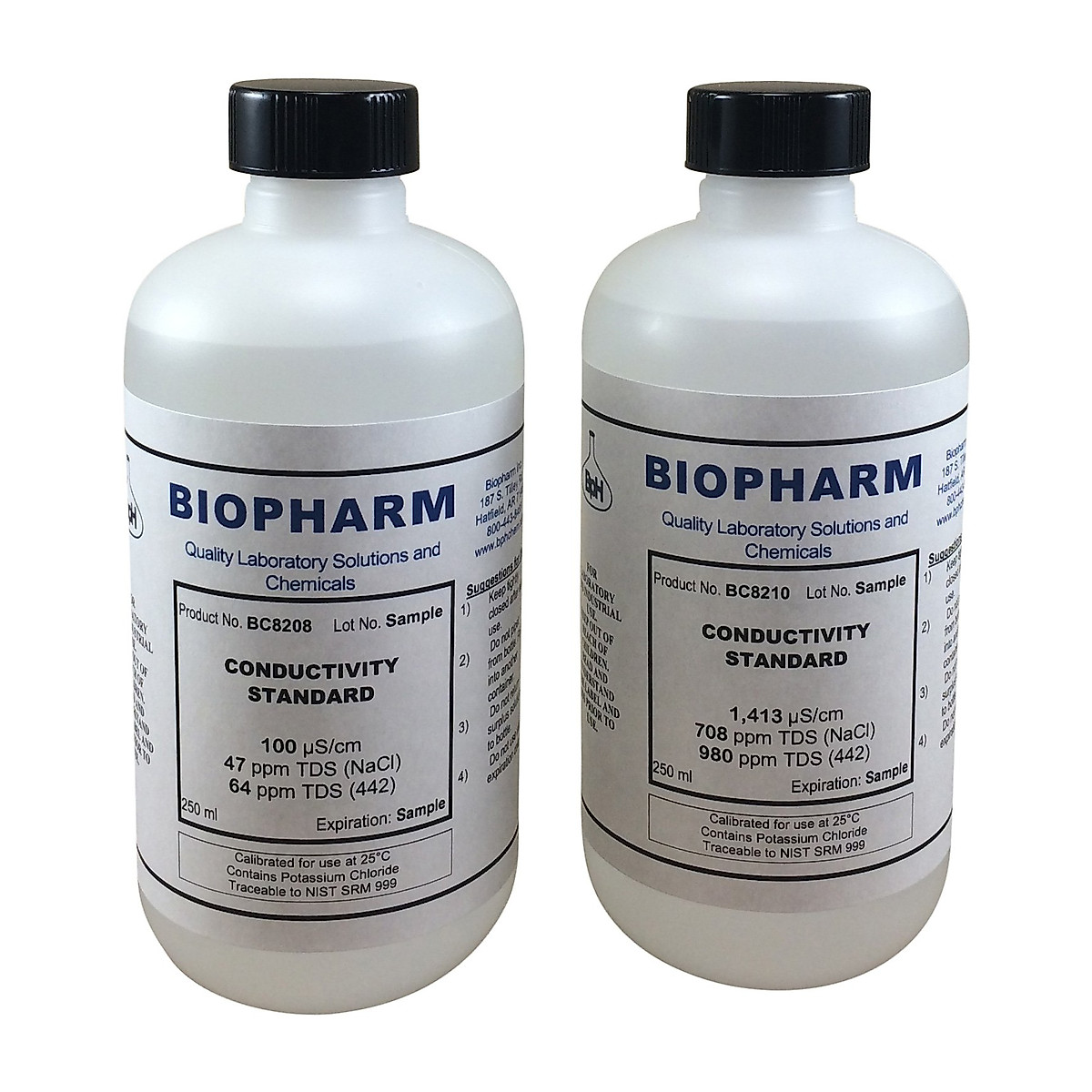 Conductivity Standard 2-Pack — 250 mL (8.4 fl oz) Each: 100 μS and 1413 μS — NIST Traceable — for 2-Point Calibration