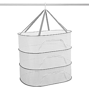 CurcKua Herb Drying Rack Herb Dryer Net 3 Layers Collapsible Mesh Hanging Clothes Drying Racks with Zip Windproof Hook 94x60x40cm Breathable Drying Rack