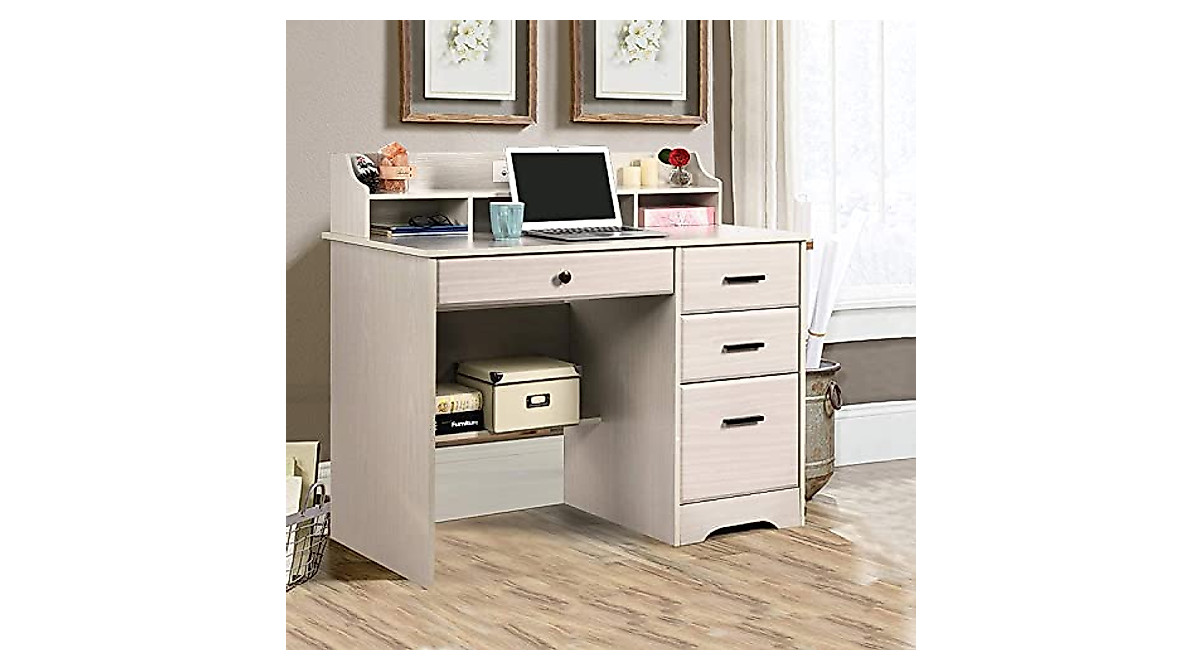 Home Office Desk with Drawers & Hutch - Small Space Ready