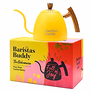 Bohemian Stainless Steel - Gooseneck Kettle for Induction and Electric Stovetops - Pour Over Coffee & Tea Kettle - Small 34 oz Yellow Stove Top Goose Neck Water Boiler & Tea Pot