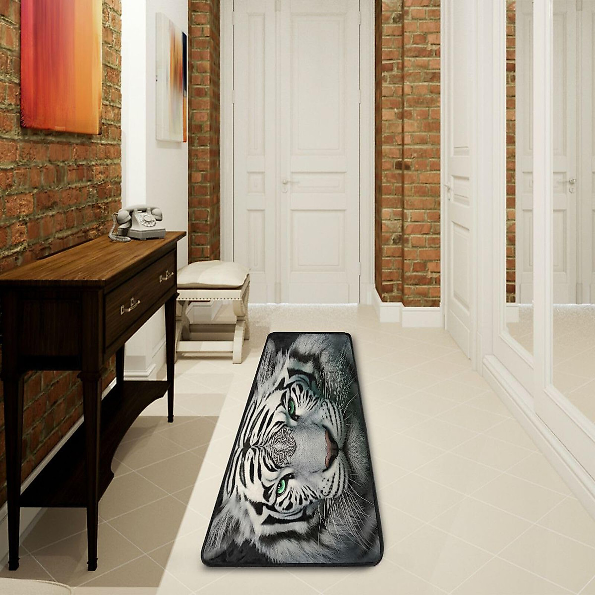 xigua White Tiger with Green Eyes Non-Slip Runner Rug Area Rug Washable Rectangle Rug for Bedroom Living Room Bathroom Hallways Home Decor 72x24 Inches#261