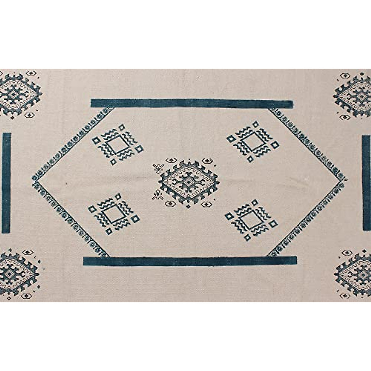 Casavani Hand Block Printed Cotton Dhurrie Geometric Tassel Rug Boho Area Rug Easy Care Washable Rugs for Doormat Entryway Living Room Bedroom Hallway Balcony 12x15 Feet