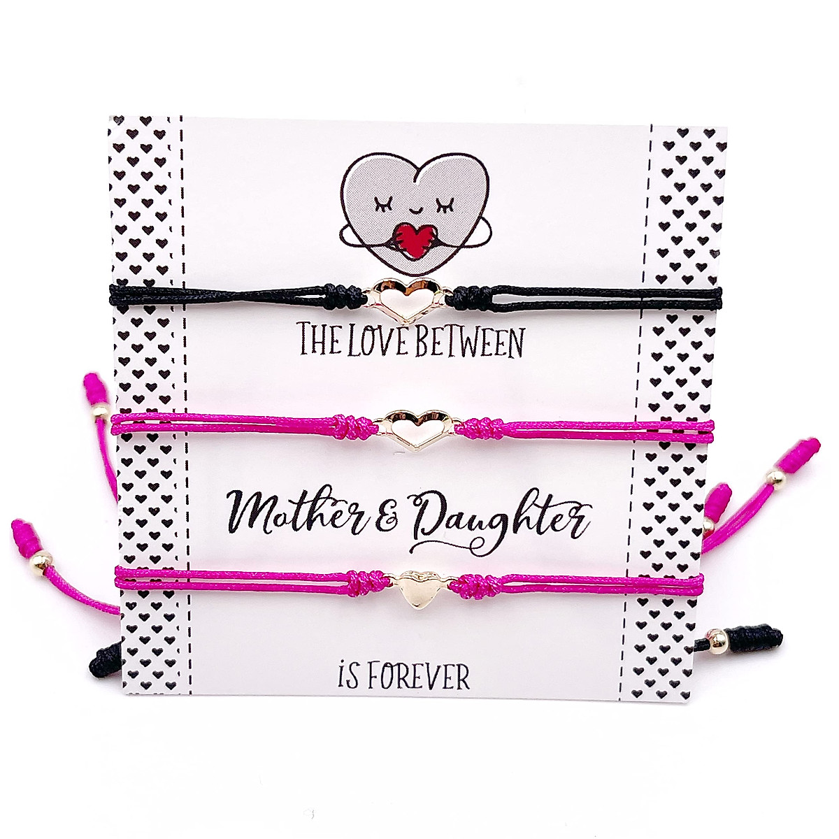 Set of 3 Back to School Mother and Two Daughters Matching Heart Bracelets