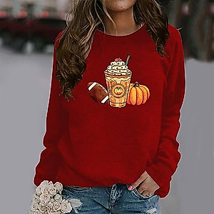 Women Sweatshirt Casual Plus Size Trendy Printed Graphic Sweatshirts Long Sleeve Shirts Crew Neck Pullover Shirts Red