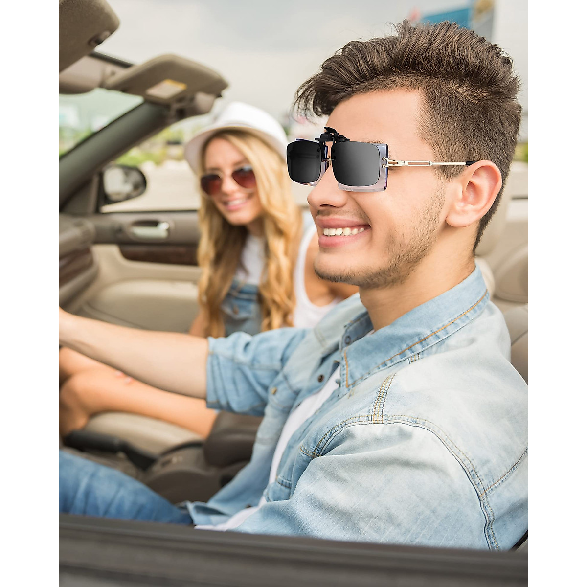 Frienda 5 Pairs Polarized Clip On Sunglasses Rimless Flip Up Anti Glare Driving Glasses (Various Color,2.24 x 1.42 Inch)