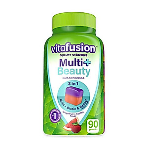 Vitafusion Multivitamin Plus Beauty – 2-in-1 Benefits – Adult Gummy with Hair, Skin & Nails Support (Biotin & Retinol – Vitamin A RAE) Daily, 90 Count