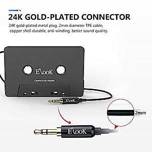 Elook Cassette Aux Adapter Kit for Car, Includes One Smartphone to 3.5 mm Headphone Jack Adapter Black