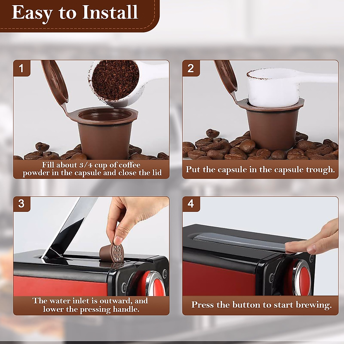 Reusable espresso Capsules Refillable Coffee Pods - Coffee Capsule Filter Compatible With Nespresso Coffee Machines - Replacement for Nespresso Food Grade Coffee Filter Capsule - 6 Pack