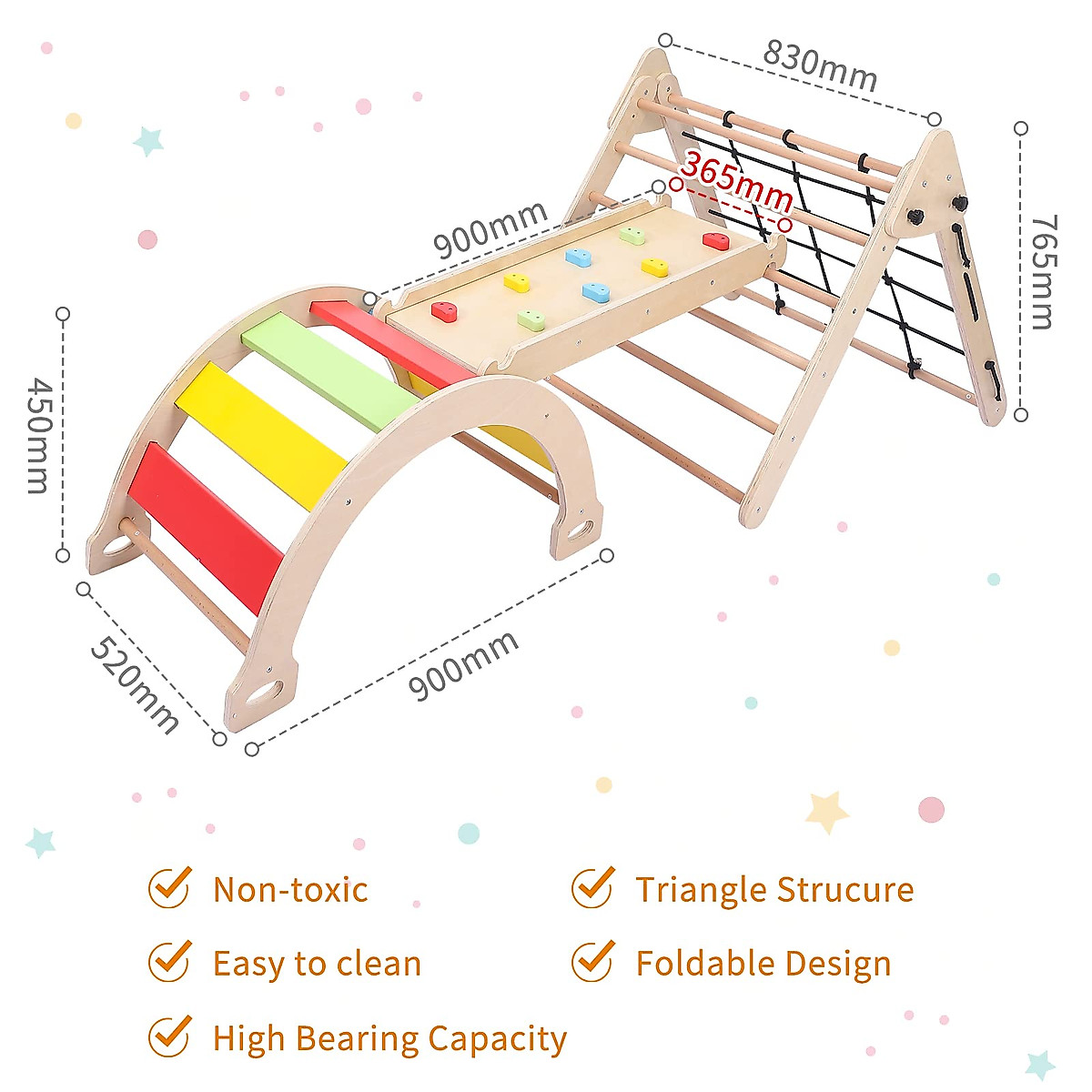 Toddler Indoor Gym Playset, 3-in-1 Wooden Climbing Toys, Triangle Folding Climbing for Climbing & Sliding for Boys and Girls,18M+