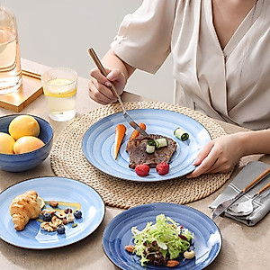 Selamica Ceramic 10 inch Dinner Plates, Large Pasta Dessert Salad Plates, Porcelain Serving Plate for Appetizer, Pancakes, Steak, Set of 6, Black Speckles, Gradient Blue