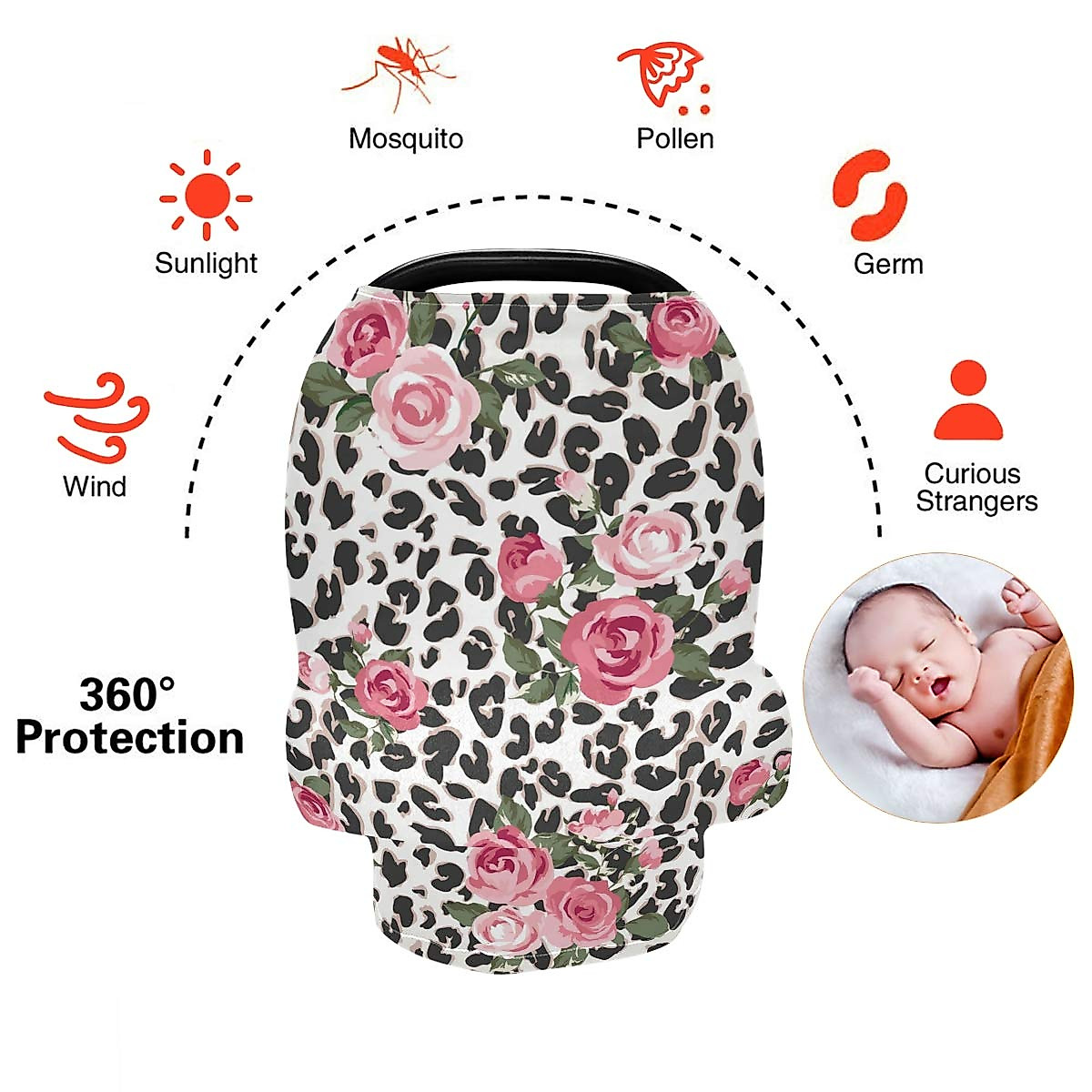 Nursing Cover Breastfeeding Scarf Rose Leopard Cheetah- Baby Car Seat Covers, Stroller Cover, Carseat Canopy (j)