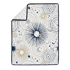 Sweet Jojo Designs Star and Moon Baby Boy or Girl Nursery Crib Bedding Set - 4 pieces - Navy Blue, Gold, and Grey Celestial Sky Stars Gender Neutral Unisex