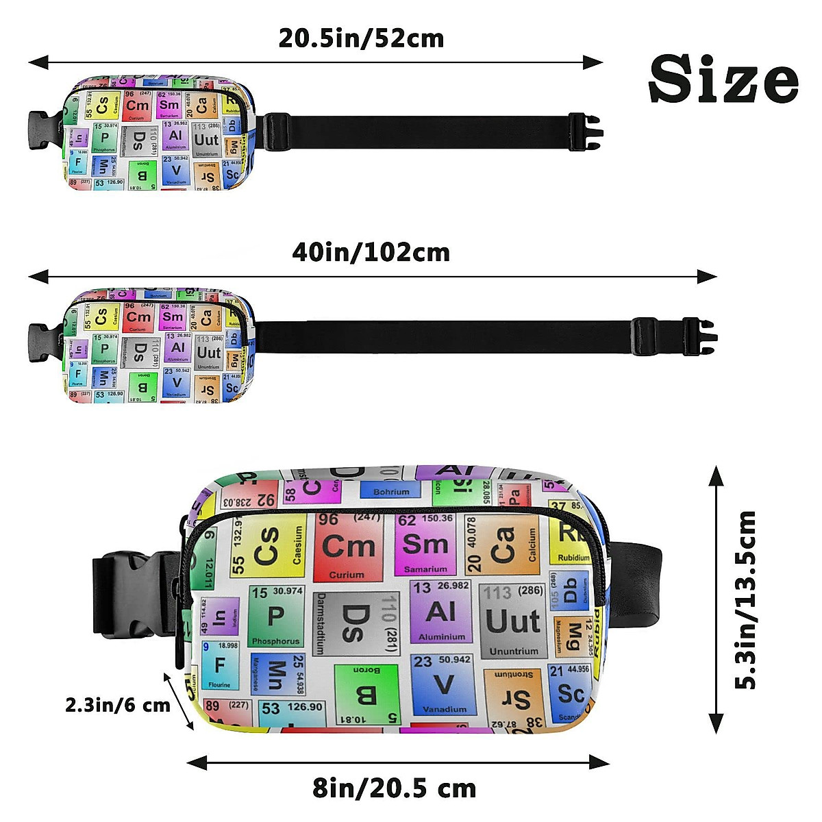 Periodic Table Elements Fanny Pack for Women Men Crossbody Belt Bag Fashion Waist Packs Purse with Adjustable Strap Bumbags for Outdoors Workout Travel