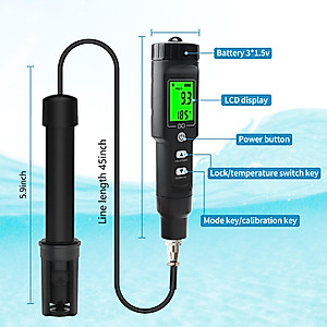 Rowyet Dissolved Oxygen Meter with ATC,Portable Dissolved Oxygen Test Kit Range 0.0-40mg/L,DO Meter with Electrode Filling Fluid,Water Test Kit for Swimming Pools,Aquarium,Fish Pond.