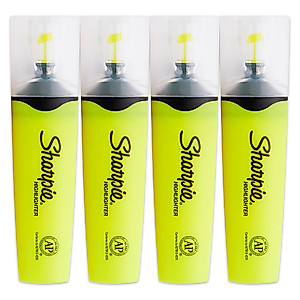 Sharpie Clear View Fluorescent Highlighters, Chisel Tip, Smear Guard Ink (Yellow, 4-Pack)