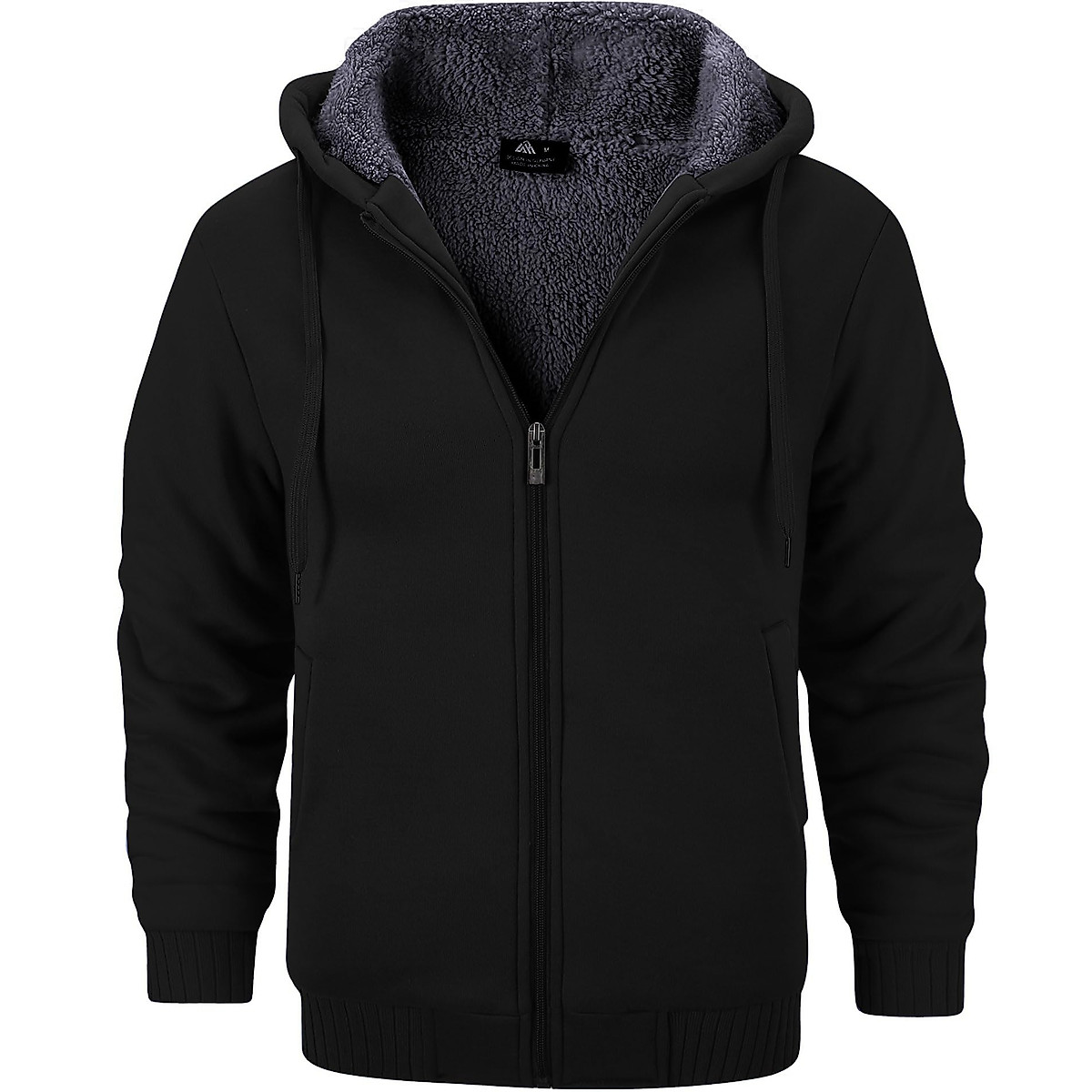 GEEK LIGHTING Hoodies for Men Heavyweight Fleece Sweatshirt - Full Zip Up Thick Sherpa Lined, Pure black L