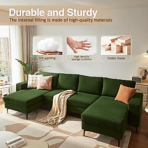 126" Convertible U Shaped Sectional Sofa - Oversized 4 Seat Sofa Couch with Double Chaise Lounge for Living Room,Comfy Oversized Wide Armrest Sleeper Sofa Couch Set (Dark Green, Corduroy Fabric)