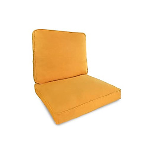 Makimoo Striped Indoor/Outdoor Chair Cushion, Durable Patio Furniture Cushion Set: Patio Cushions Seat: 22" W x 22" D x 4" T (Yellow)