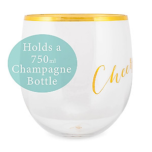 Mary Square Cheers Gold Tone Rim 6.5 x 8 Glass Champagne Ice Bucket