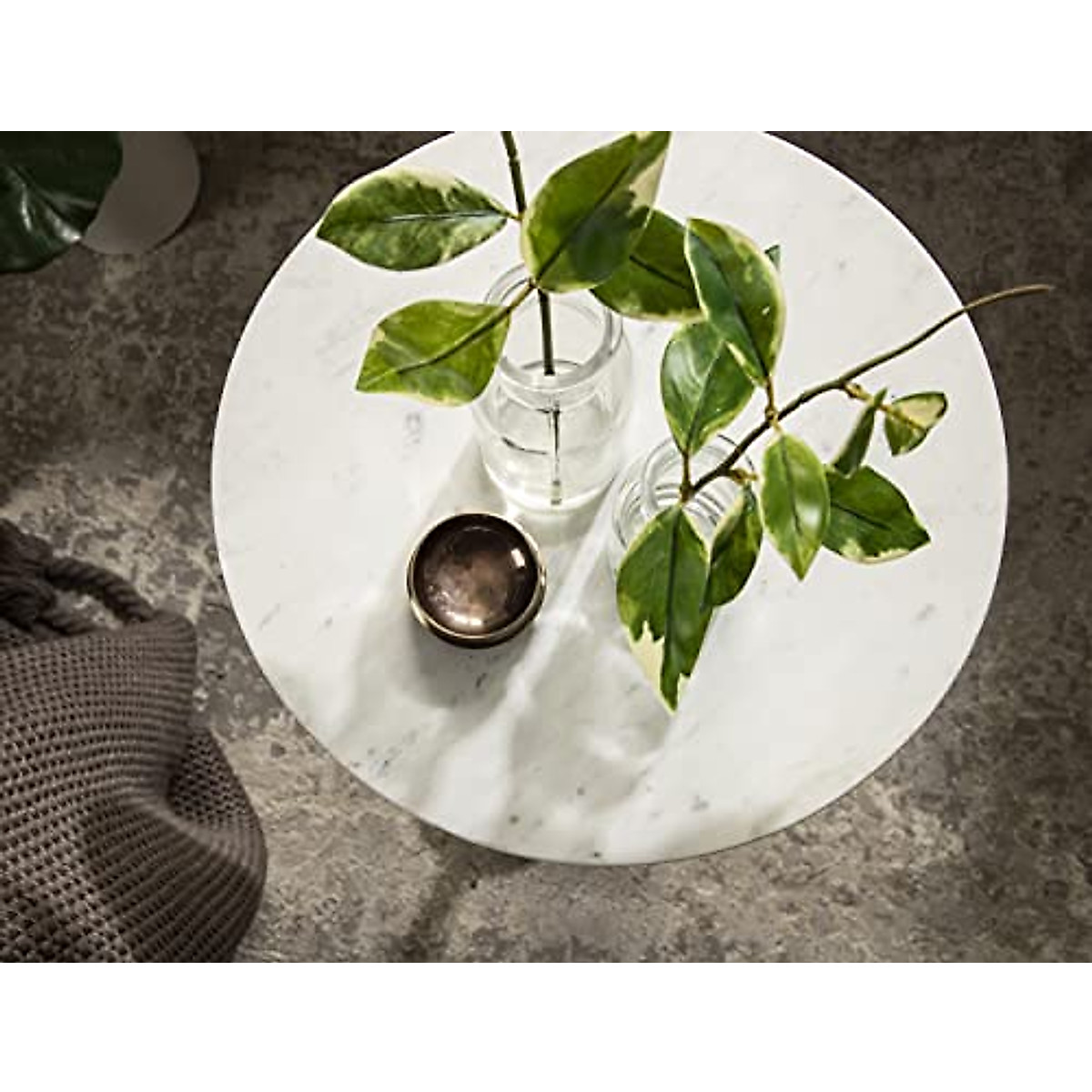 Kate and Laurel Tira Round Side Table, 14 x 14 x 24, White and Gray, Decorative Pedestal Style End Table for Use as a Bedroom Nightstand or Living Room Accent